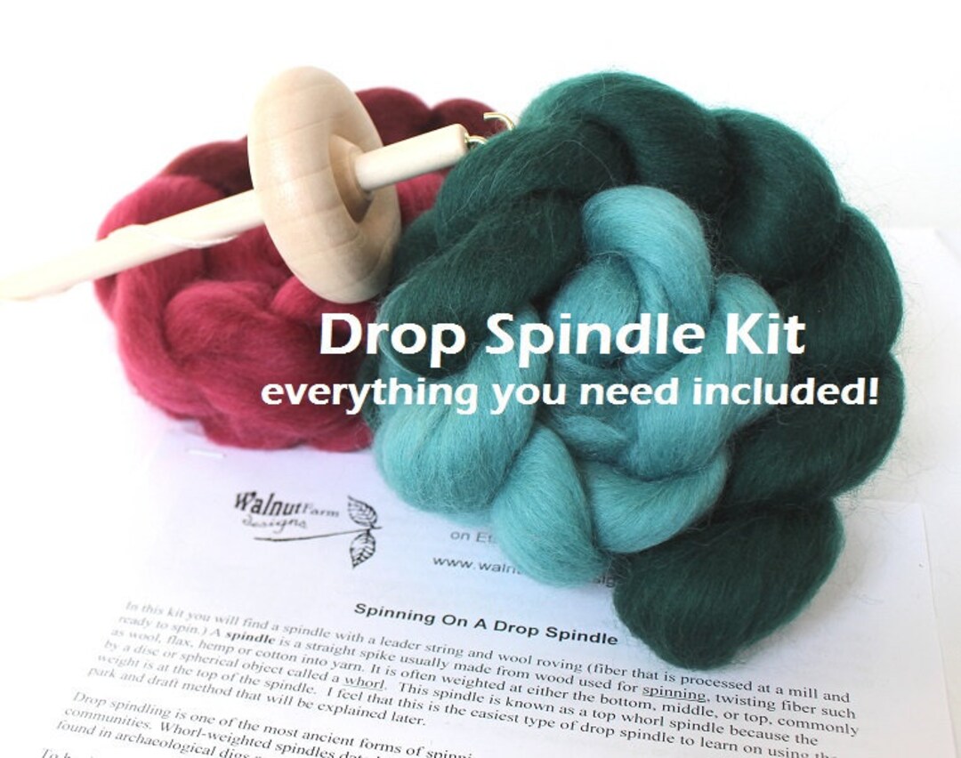 Drop Spindle Kit for Beginner W/ Fiber Top Whorl Wool Yarn Spinning ...