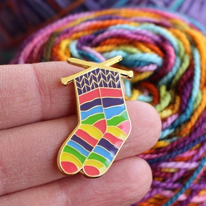 Sock Knitting Pin Enamel Pins Self Striping Yarn Hand Knit Toe up Cuff ...