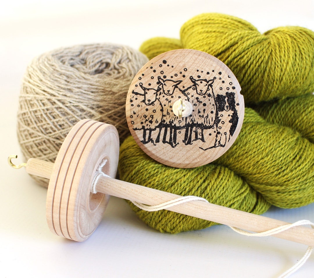 Sheep Dog & Sheep Drop Spindle for Wool Yarn Spinning Handspun Roving ...