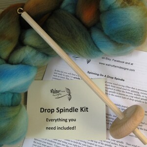 4oz Drop Spindle Bottom Whorl Kit for Beginner W/ Fiber Wool Yarn ...