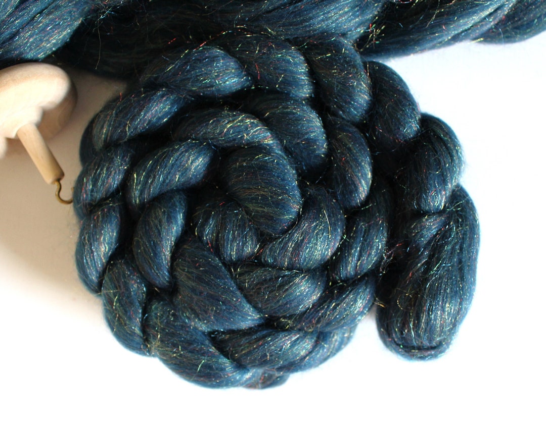 Sparkly Navy Blue Merino Blend 'glitzy Ocean' Wool Combed Top Rainbow ...