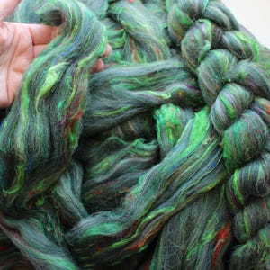 Recycled Wool Sari Silk Wool Blend 'vintage Green' Wool Combed Top ...