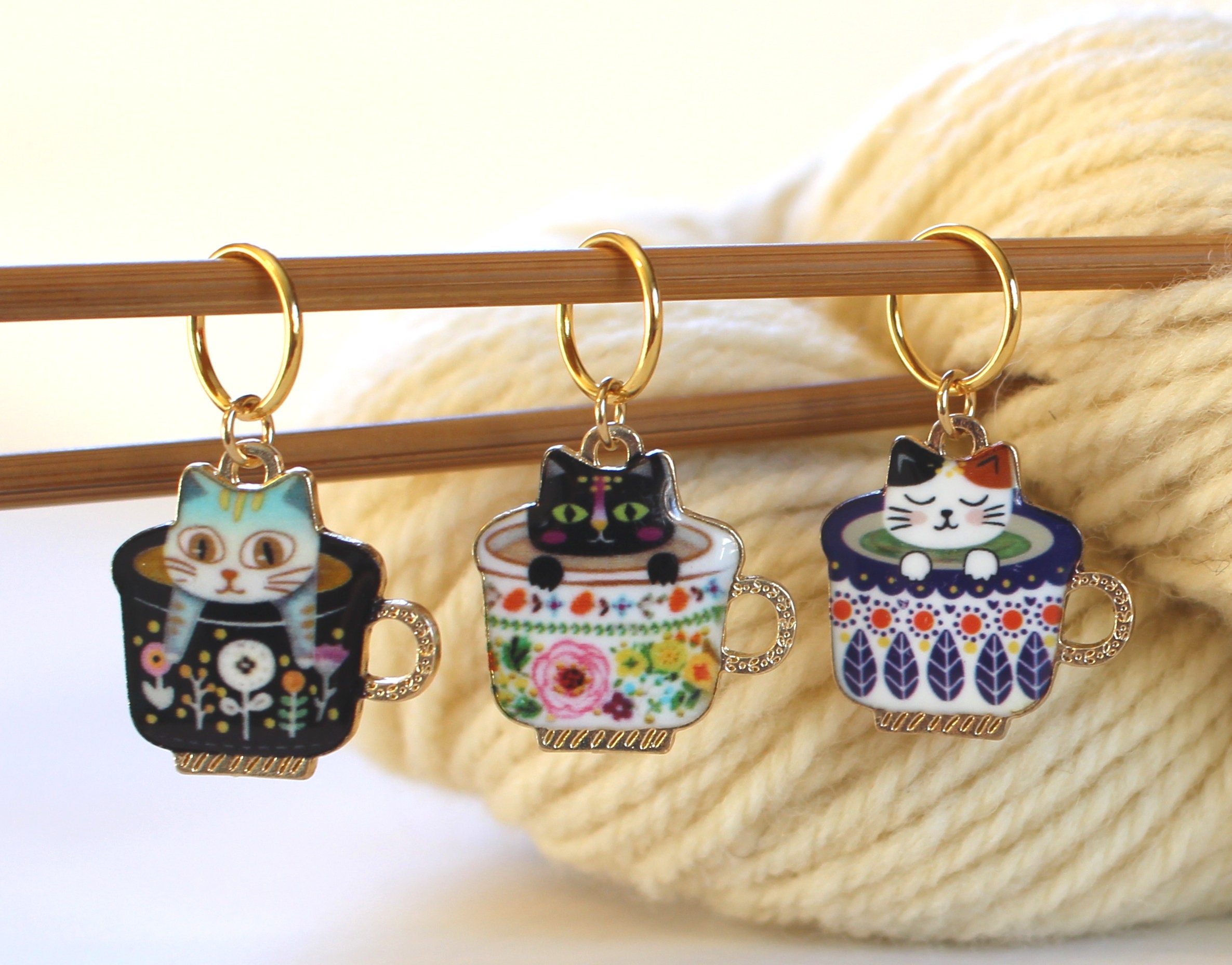3 Stitch Marker Cat Kitten Set of Enamel Stitchmarker Knitting - Etsy