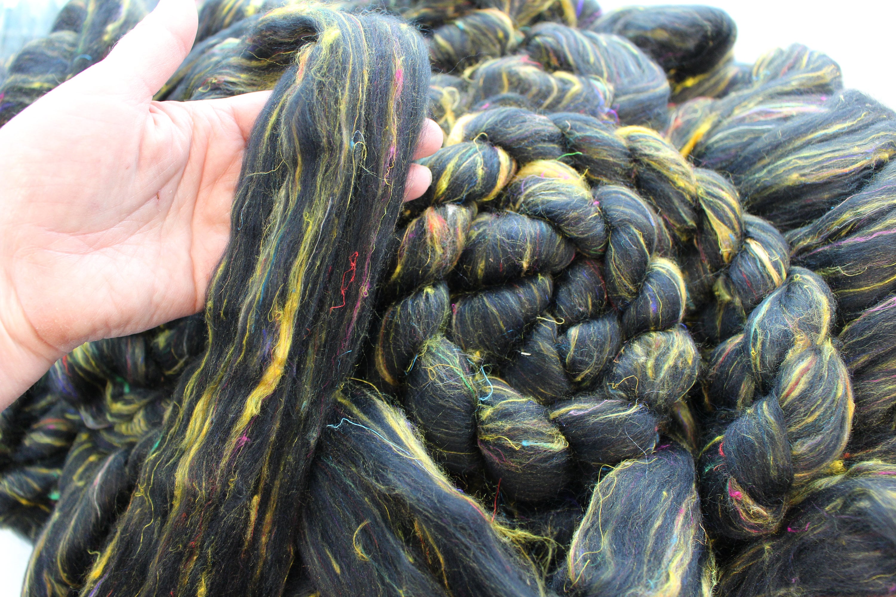Black Merino Wool Sari Silk 'firefly' Custom Tweed Blend Combed Top ...