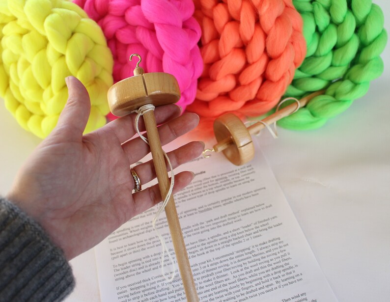 Neon Drop Spindle Kit for Beginner W/ Fiber Top Whorl Wool - Etsy