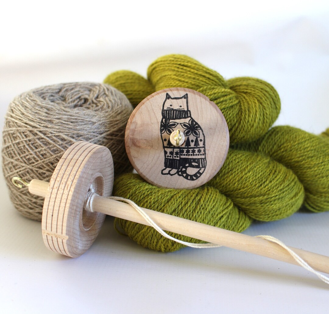 Cat in Sweater Drop Spindle for Wool Yarn Spinning Handspun Roving ...