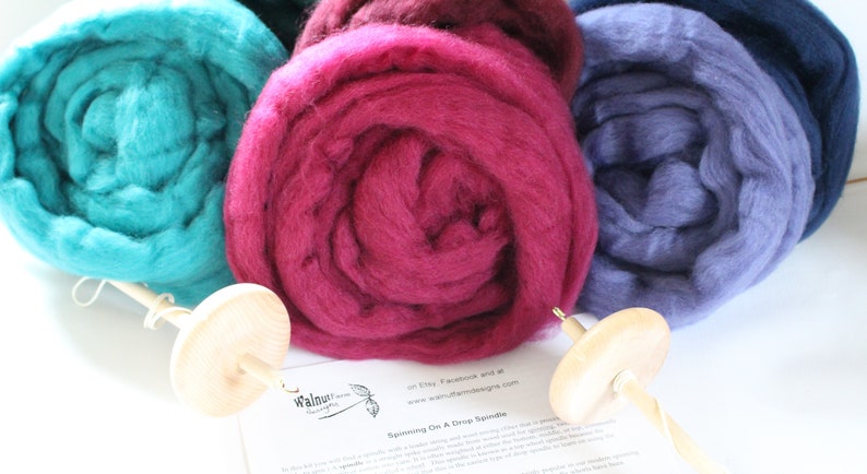 Drop Spindle Kit for Beginner W/ Fiber Top Whorl Wool Yarn - Etsy