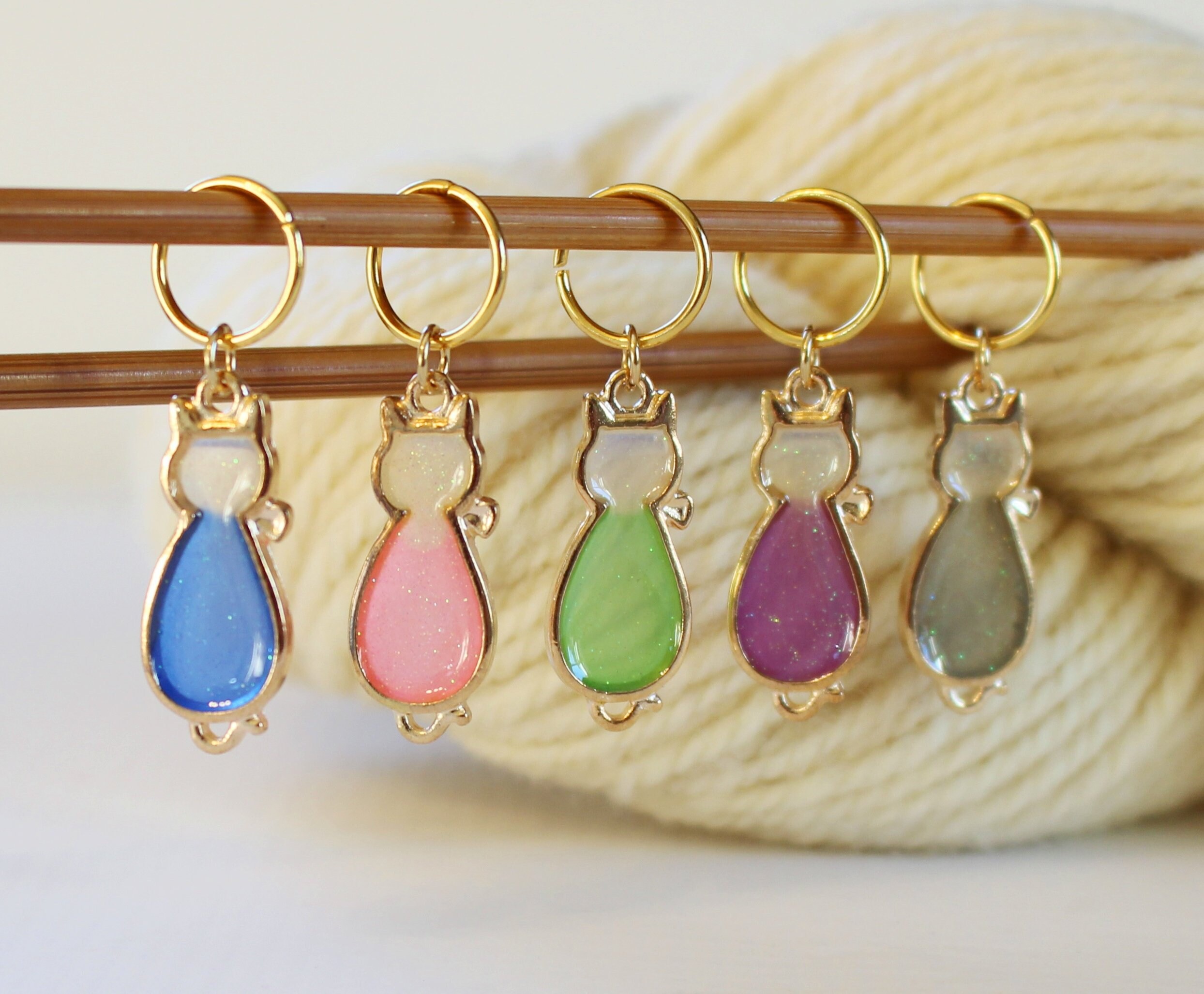 5 Stitch Marker Cat Kitten Set of Enamel Stitchmarker Knitting - Etsy