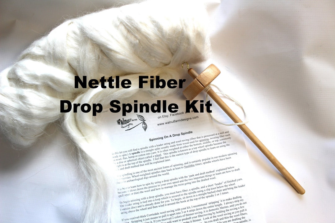 Nettle Plant Fiber Drop Spindle Kit for Beginner W/ Fiber Top Whorl ...