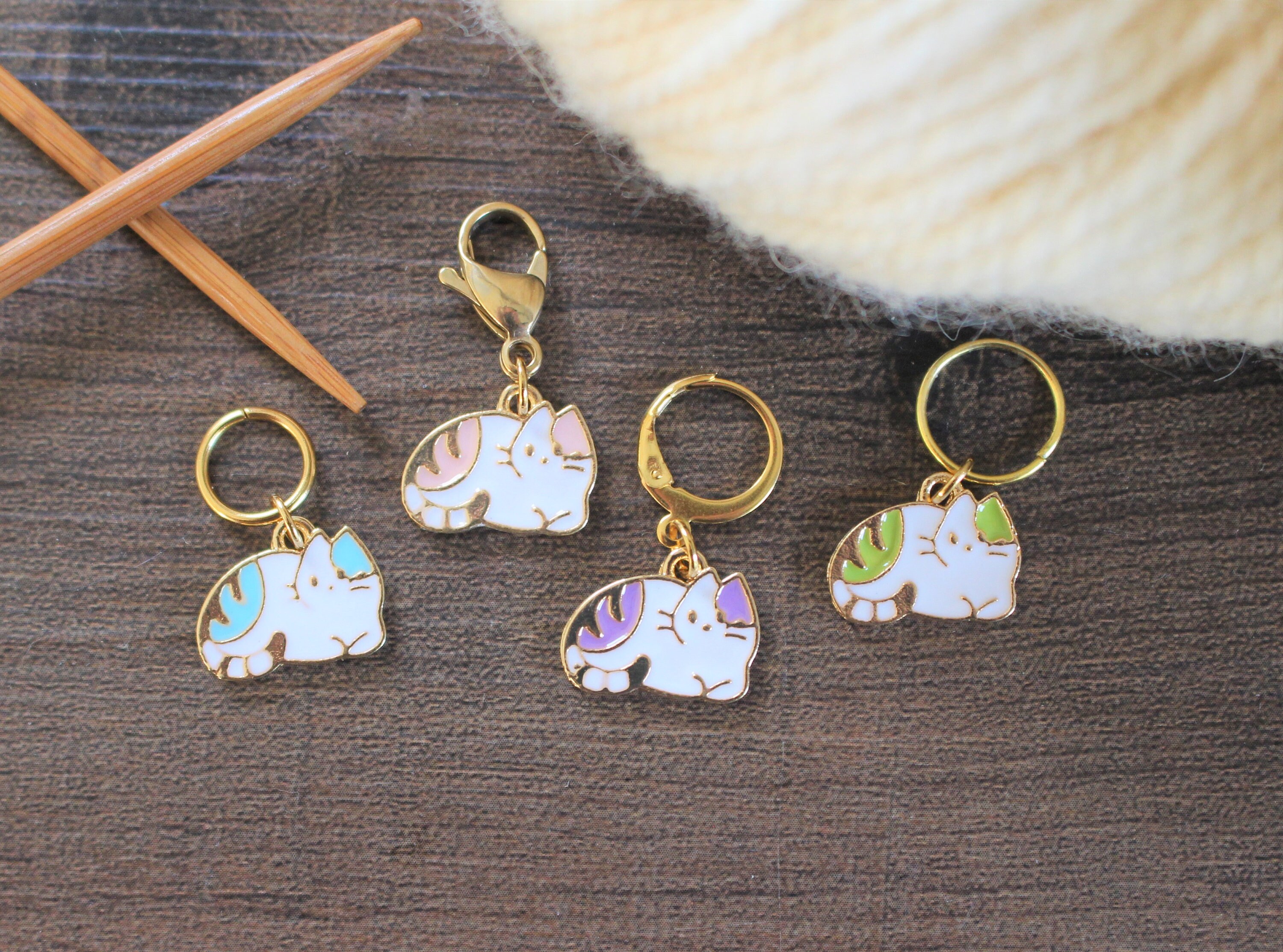 4 Enamel Cat Kitten Stitch Markers Knitters Helper Knitting ...