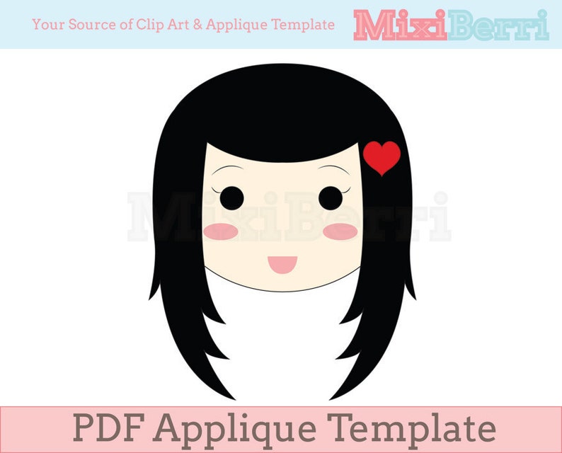 Applique Template Cute Girl PDF Instant Download - Etsy