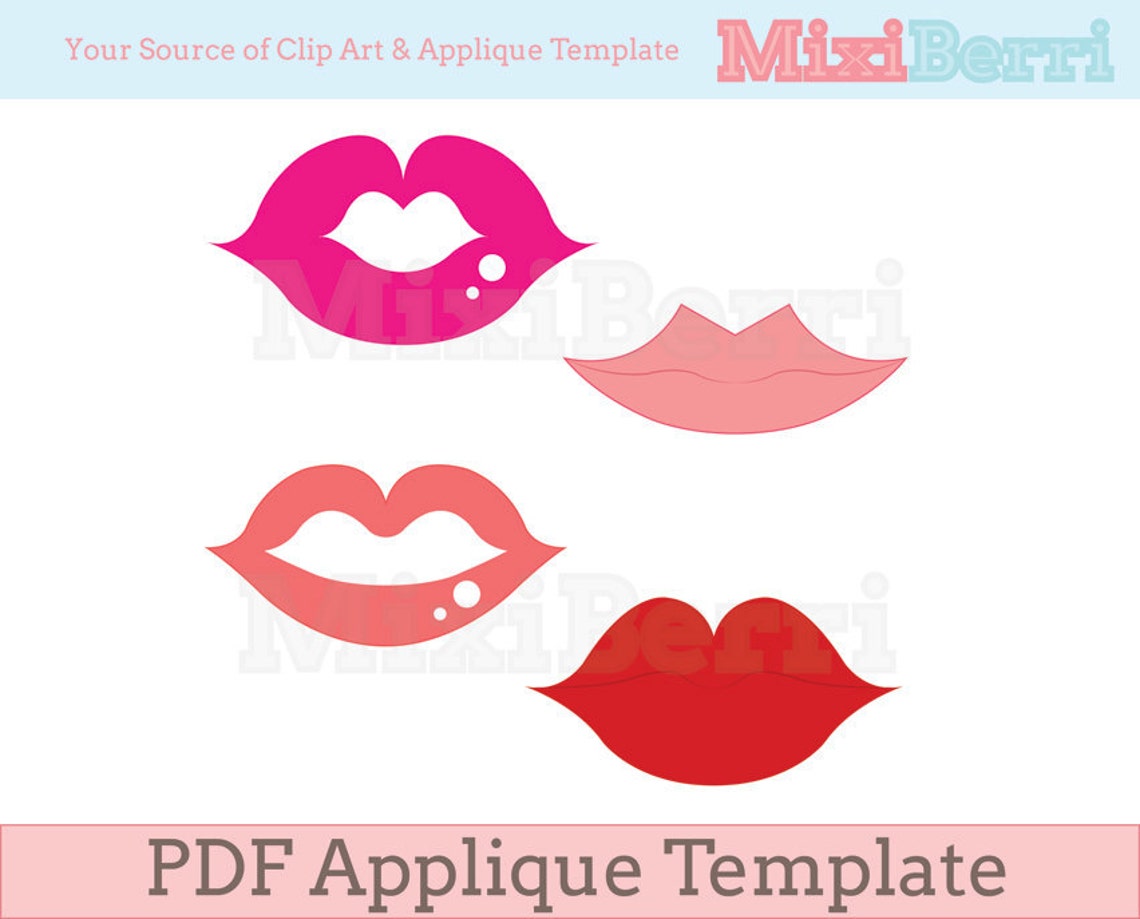 Lips Applique Template PDF Sexy Lips 4 Designs Beauty | Etsy