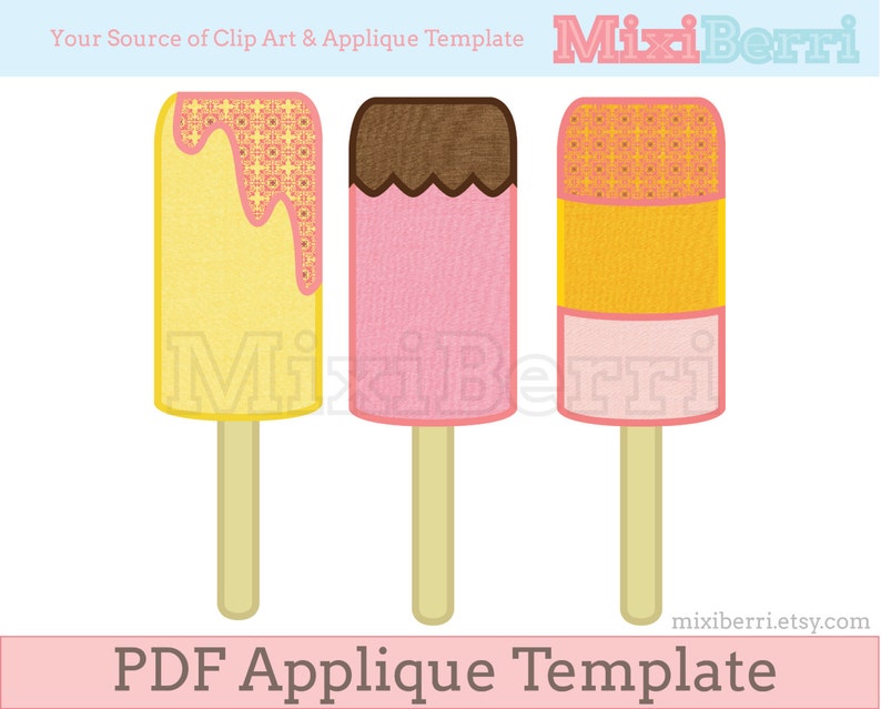 Popsicles Appliqué Template PDF Applique Sewing Pattern 3 Designs ...