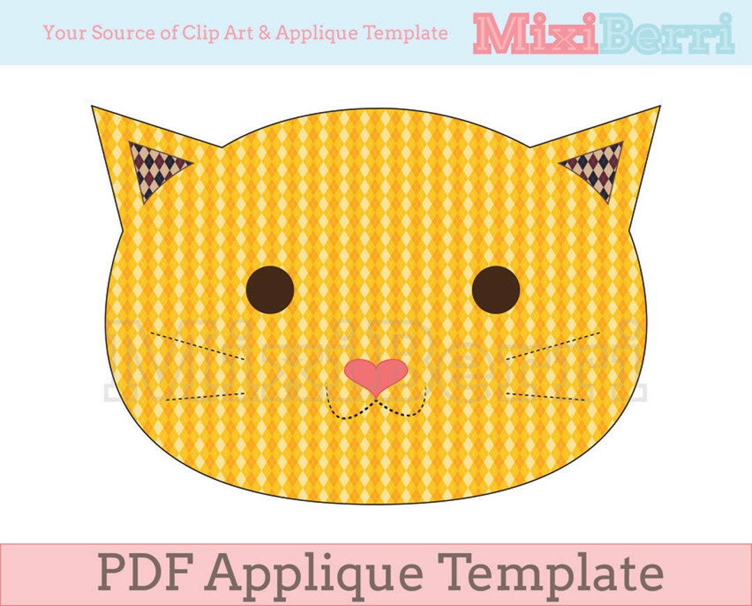 Cute Kitty Applique Template PDF, Cat Applique Pattern, Cat Head ...