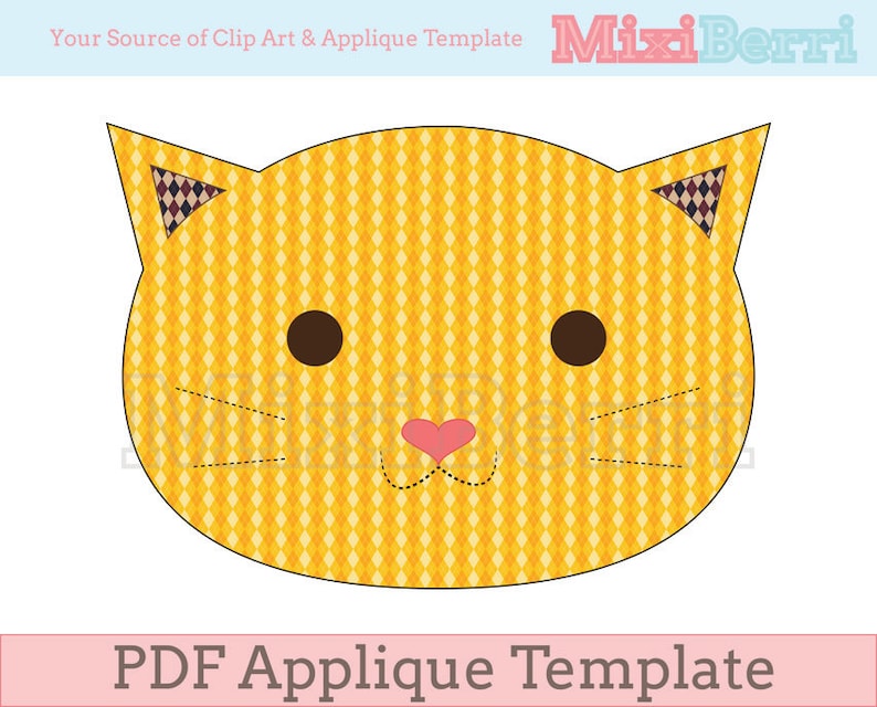 Cute Kitty Applique Template PDF, Cat Applique Pattern, Cat Head ...