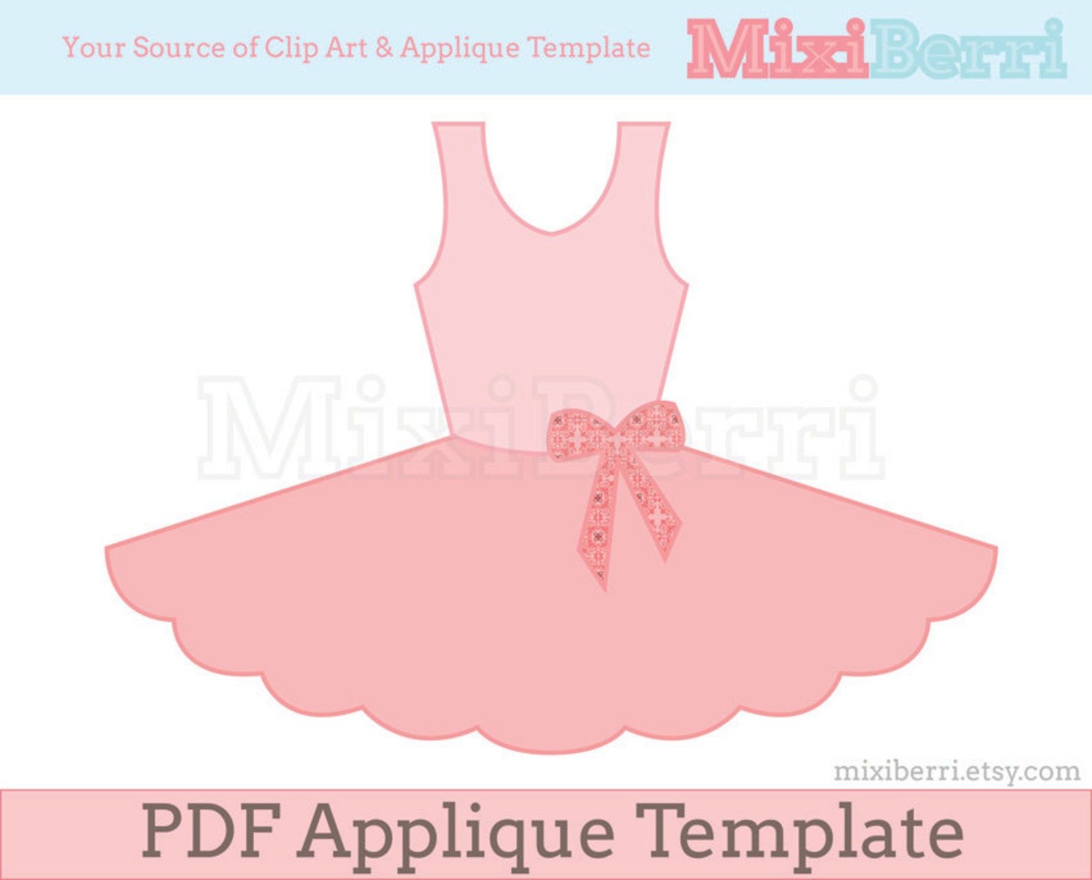 Ballet Tutu Dress Applique Pattern PDF Applique Template Instant ...