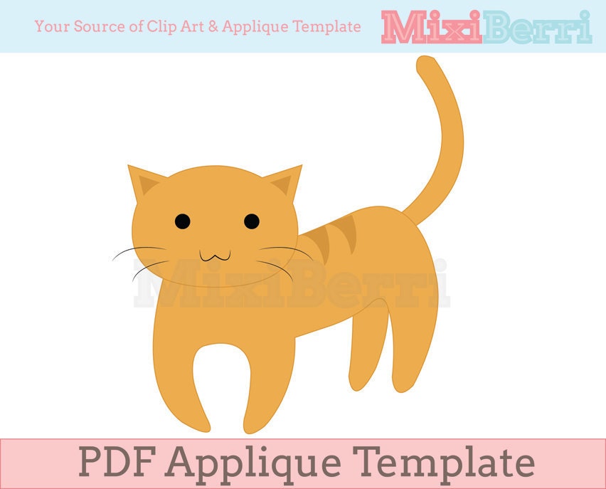 Applique Template Cat PDF, Cute Cat Applique Template, Animal Applique ...