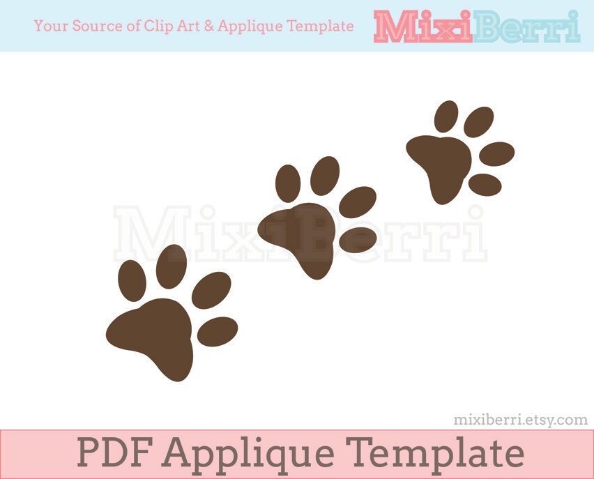 Paw Applique Template in 3 Sizes - PDF Applique Pattern Instant ...