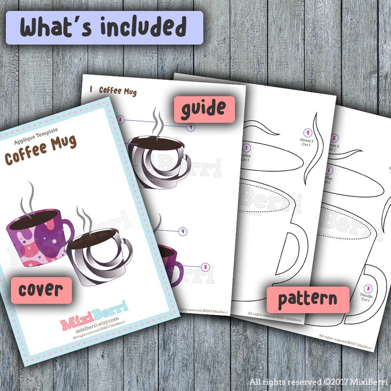 Coffee Mug Applique Template PDF 2 Variations Applique Pattern Instant ...