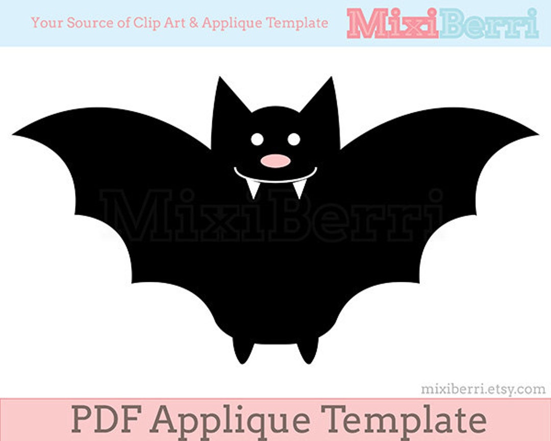 Fanged Bat Halloween Applique Template PDF Applique Pattern Instant ...