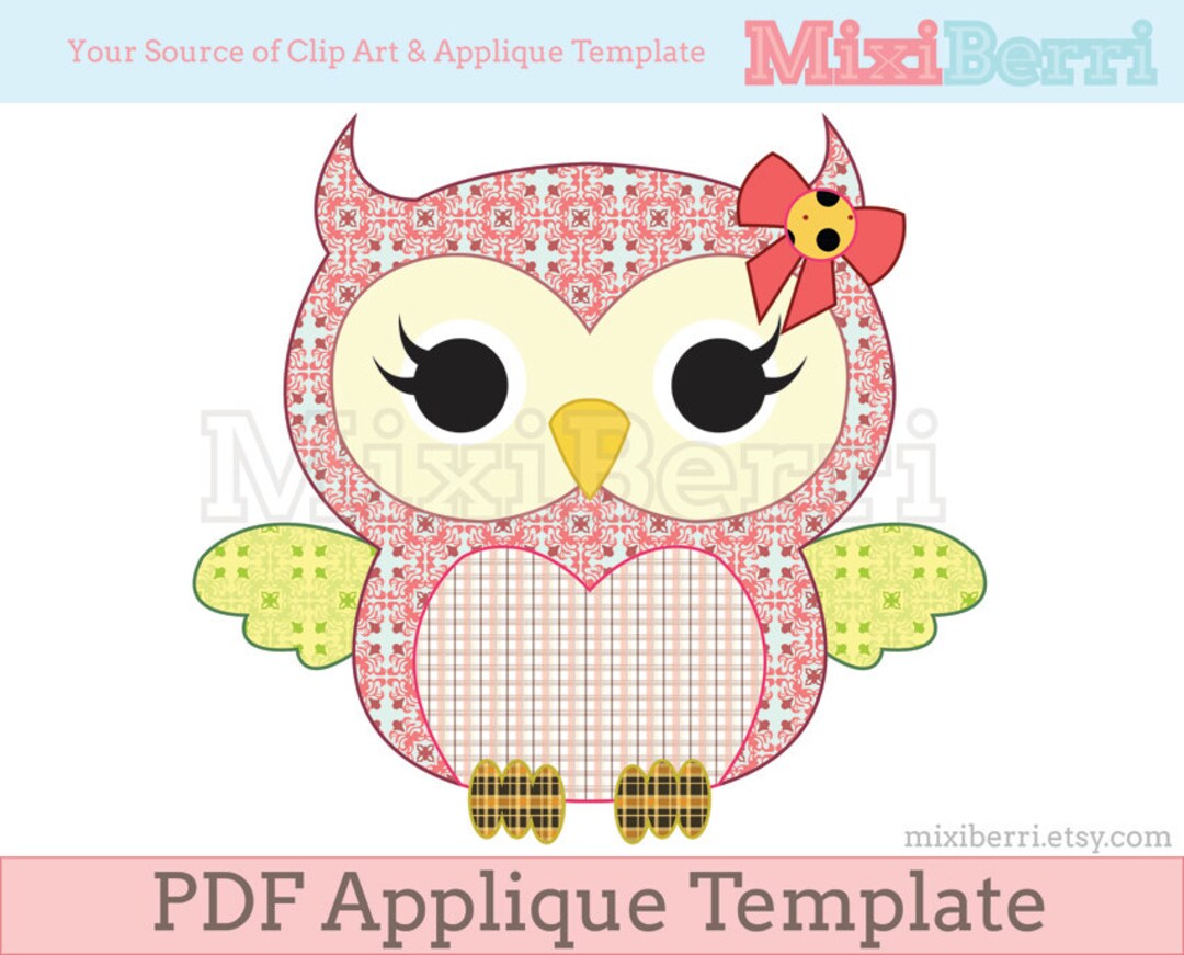 Miss Owl Applique Template PDF Animal Applique Pattern Instant Download - Etsy