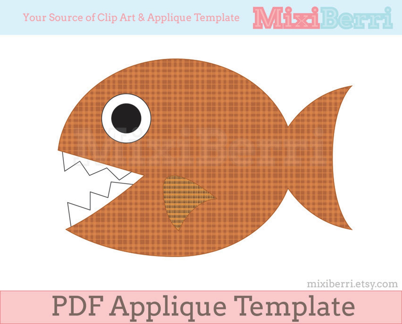 Piranha Fish Applique Template PDF Applique Pattern, Quilt Applique ...
