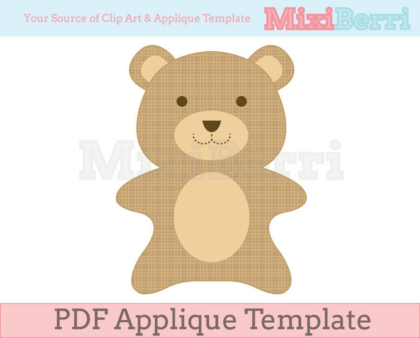 Baby Bear Applique Template PDF, Kawaii Bear Applique, Cute Bear ...
