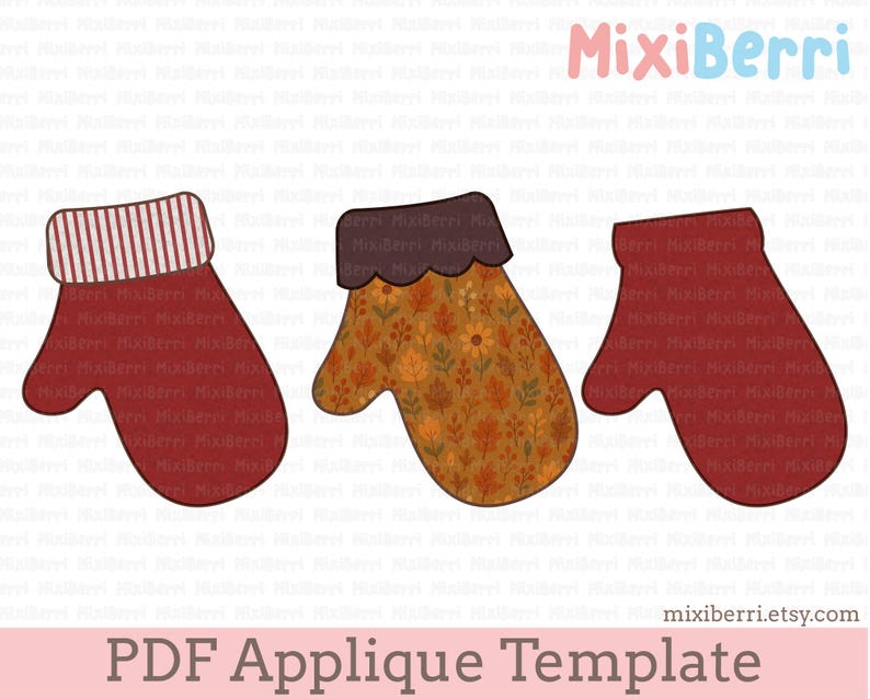 Mittens Applique Template PDF Instant Download, Christmas, Autumn, 3 ...