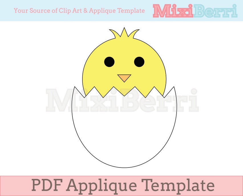 Chick Hatching Applique Template PDF, Kawaii Applique Design, Baby ...