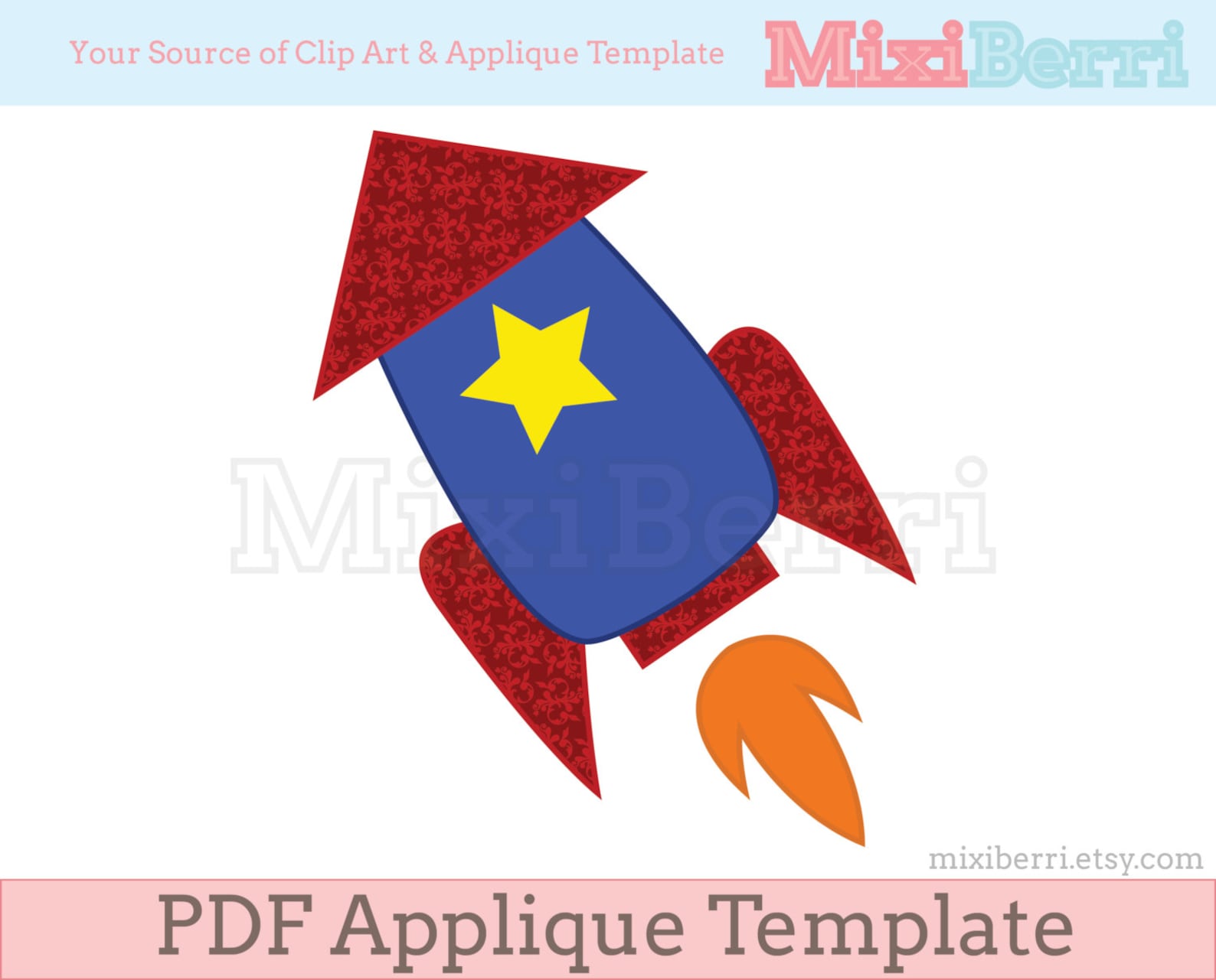 Rocket Applique Sewing Pattern PDF Applique Template Instant Download ...