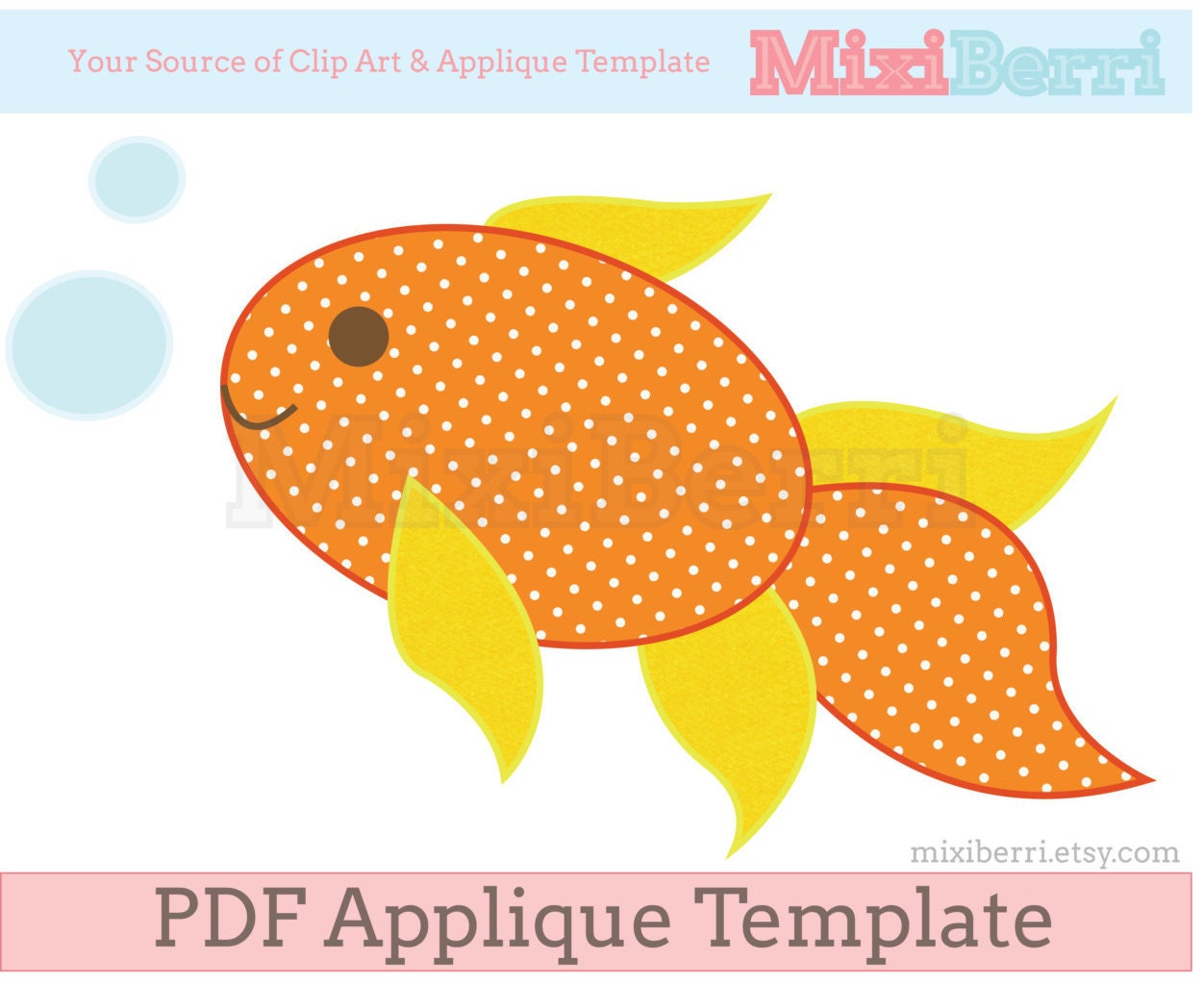 Goldfish Applique Pattern Fish Applique Template PDF Instant Download ...