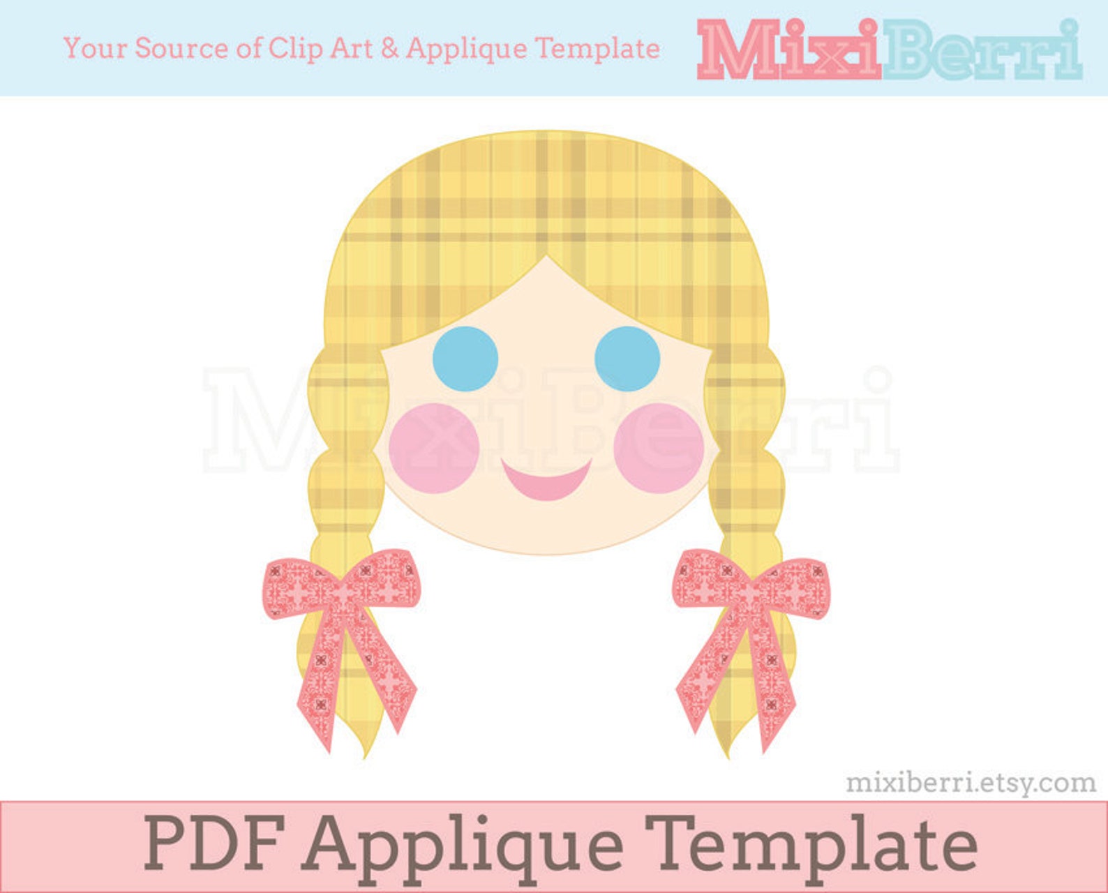 Girl With Braided Hair Applique Template PDF Applique Pattern Instant ...