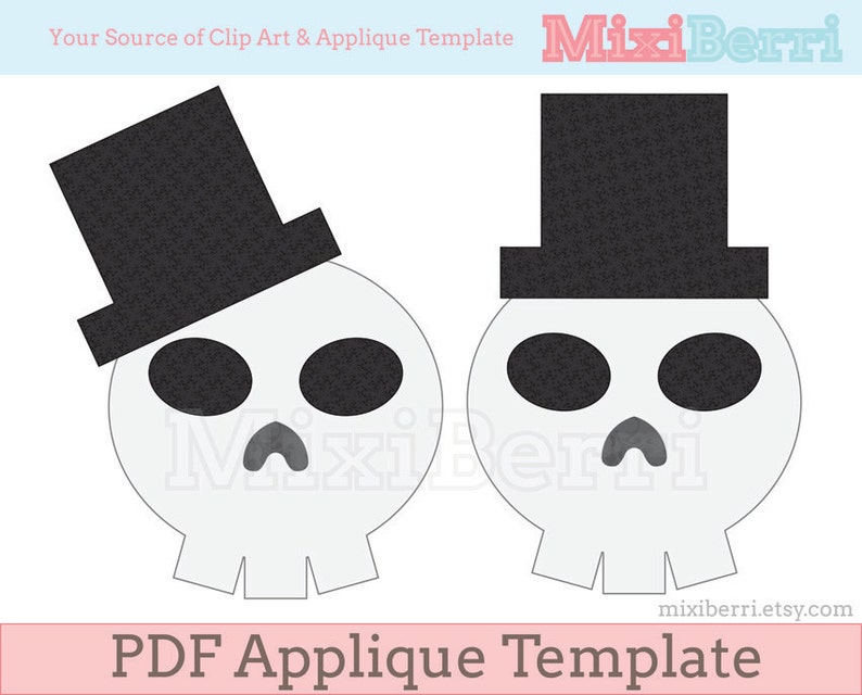 Mr. Skull Applique Pattern PDF Applique Template in 3 Sizes Instant ...