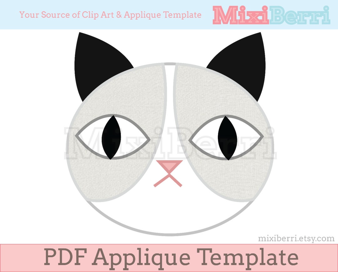 Grey Cat Applique Pattern PDF Applique Sewing Template Instant Download ...