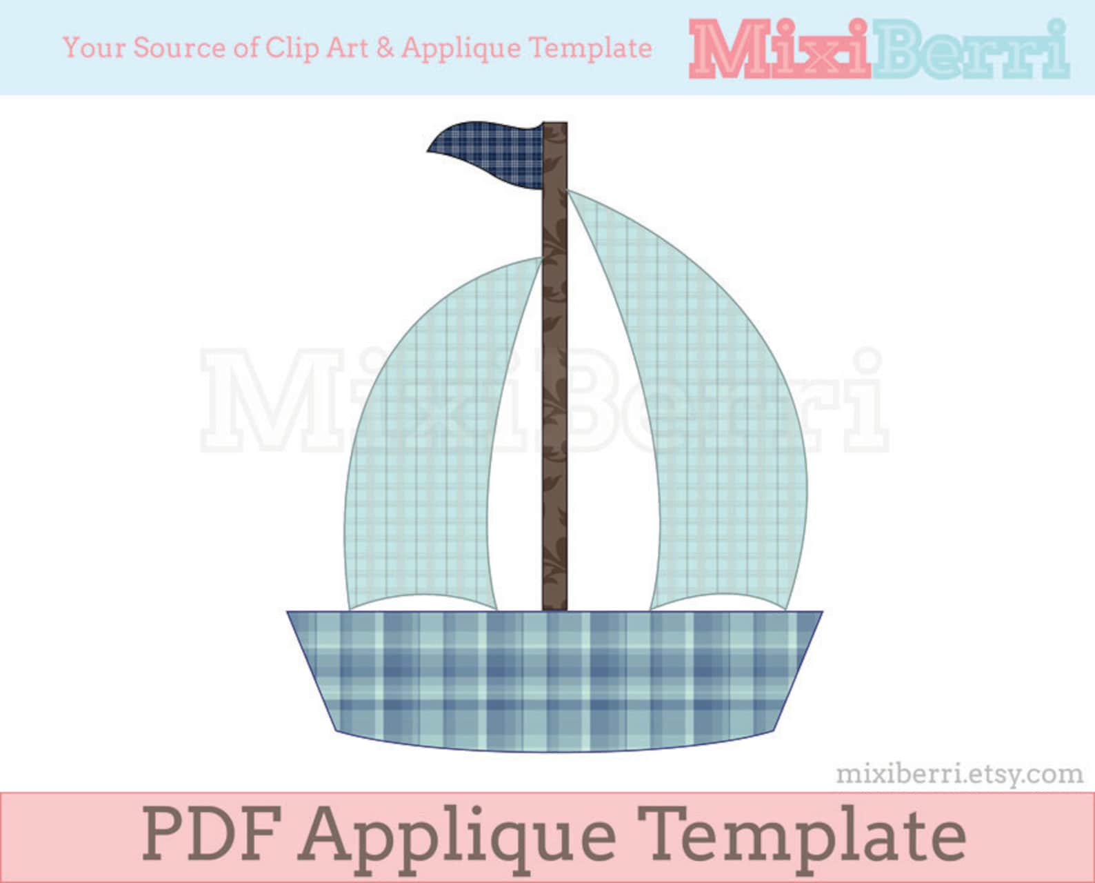 Blue Boat Applique Template PDF Applique Pattern Instant Download - Etsy