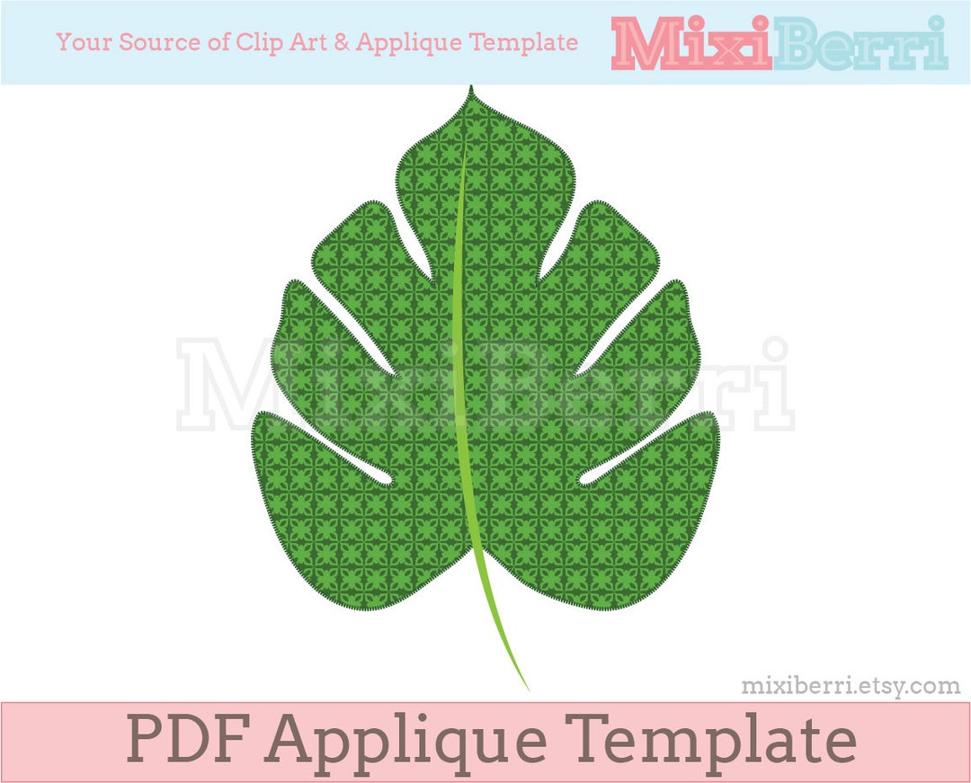 Tropical Leaf Applique Template Instant Download for Crafts,embroidery ...