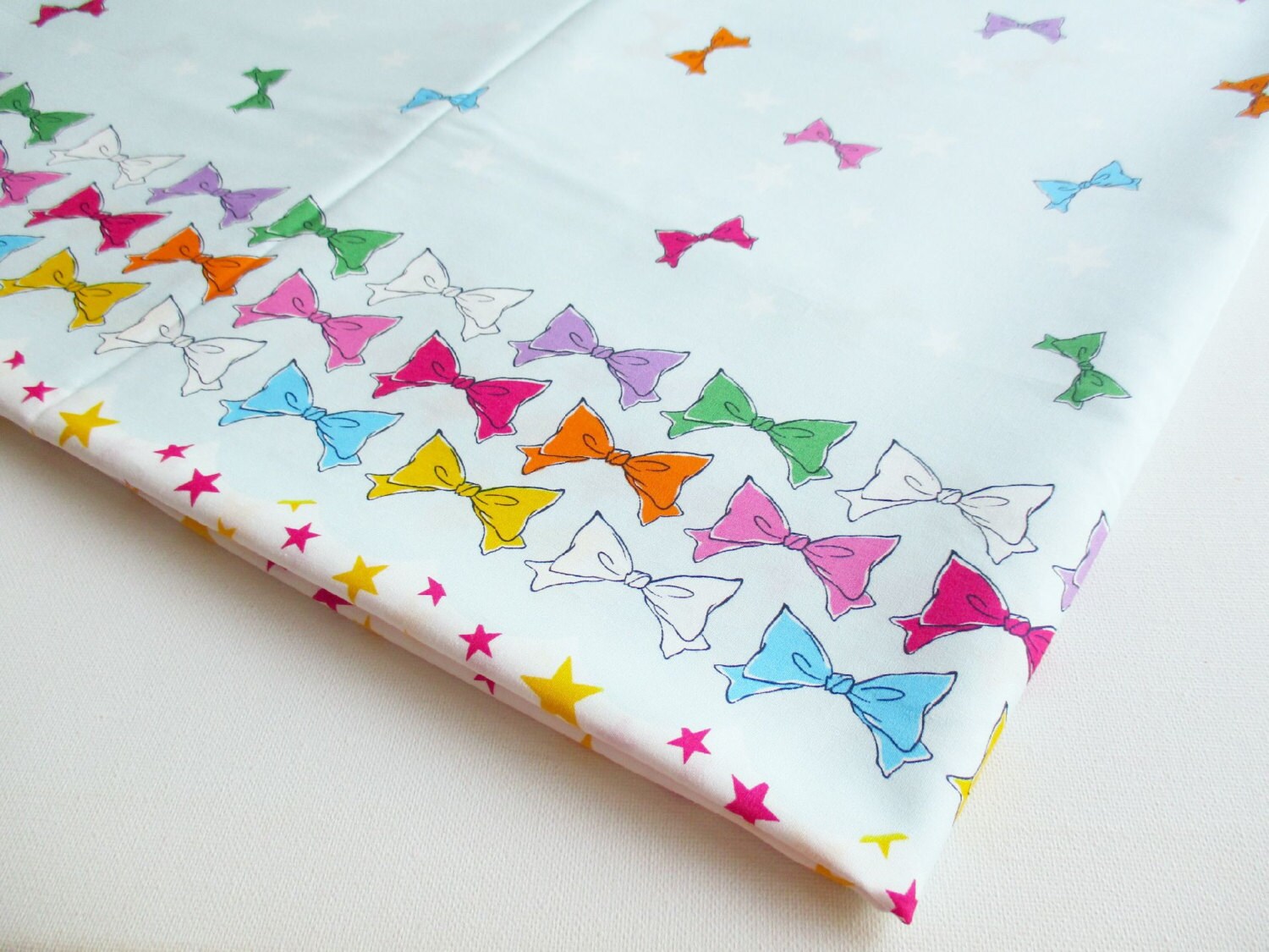 Ribbon Cotton Fabric Sky Blue Cute Pink Green Red Bow and | Etsy