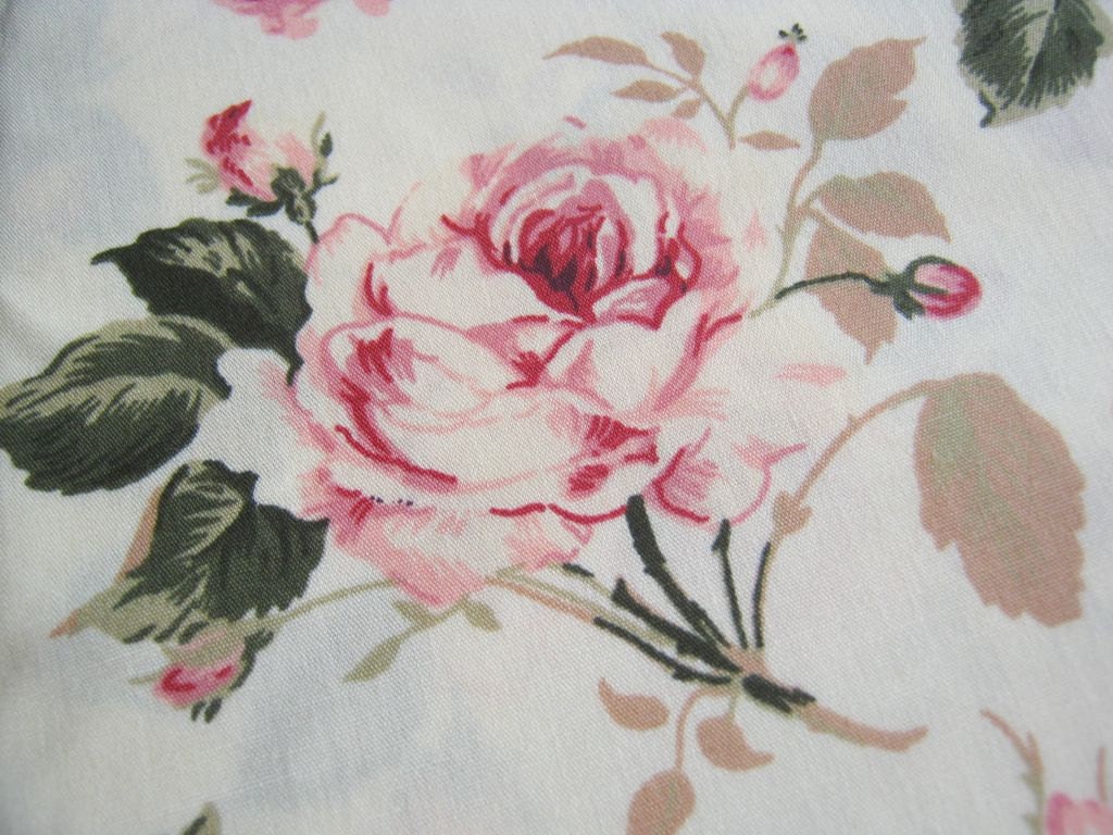 Vintage Rose Cotton Fabric White Fabric Pink Rose in the Garden Wedding ...