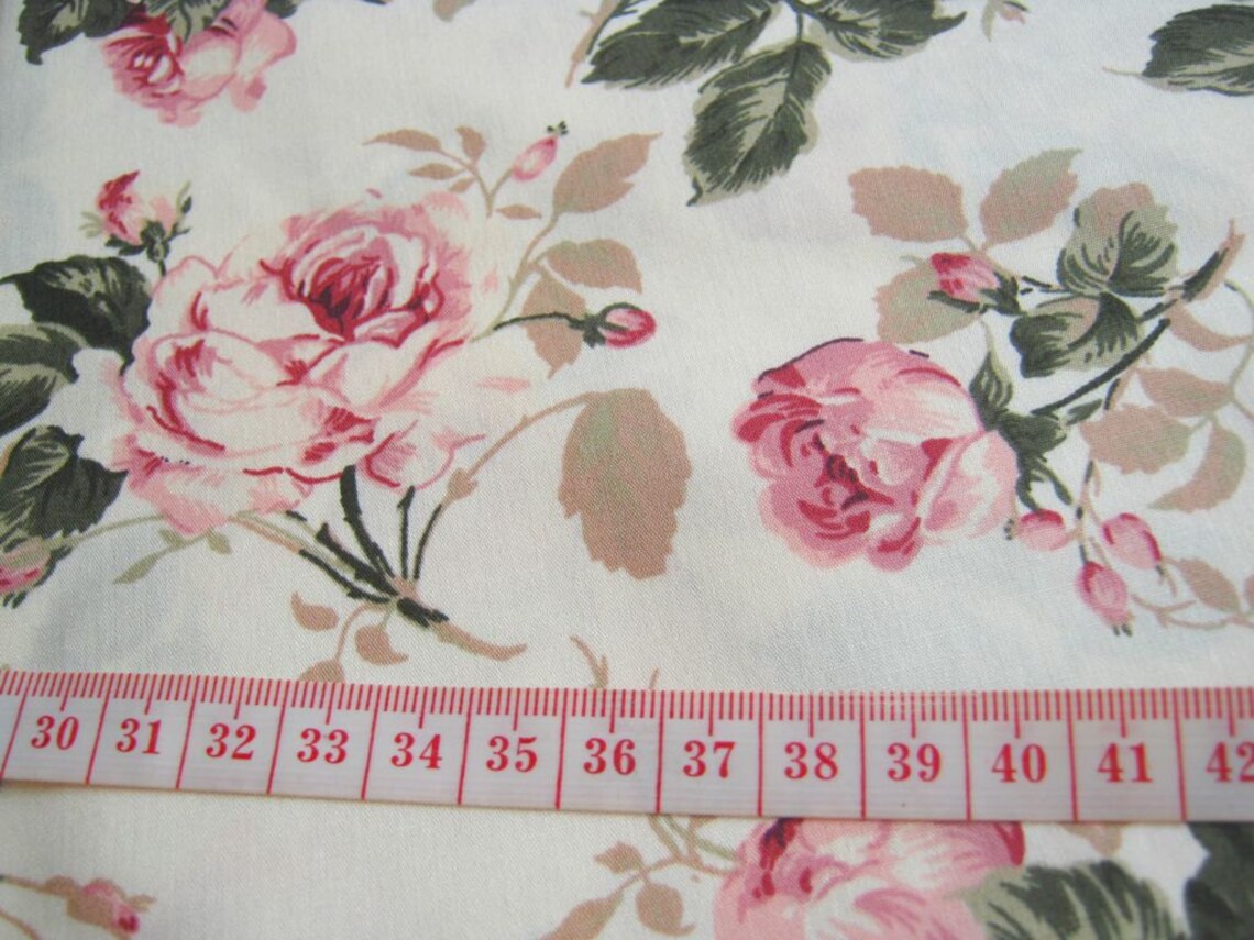 Vintage Rose Cotton Fabric White Fabric Pink Rose in the - Etsy UK