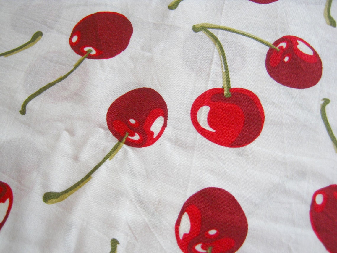 Juicy Red Cherry Fabric White Fabric With Big Red Fresh | Etsy
