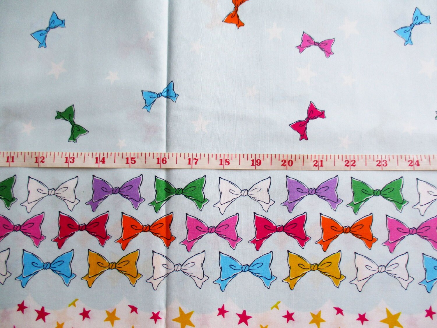 Ribbon Cotton Fabric Sky Blue Cute Pink Green Red Bow and | Etsy