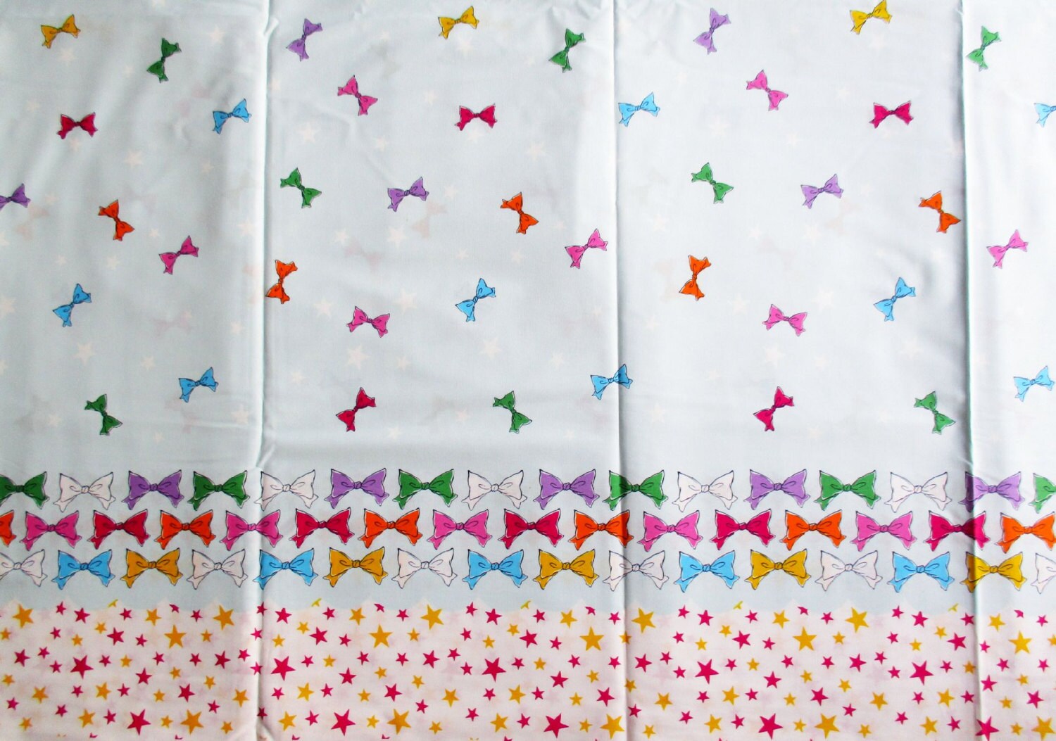 Ribbon Cotton Fabric Sky Blue Cute Pink Green Red Bow and | Etsy