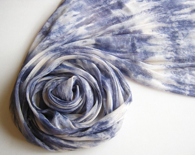 Blue Mable River Stream Chiffon Fabric, Blue White Graphic Printed ...