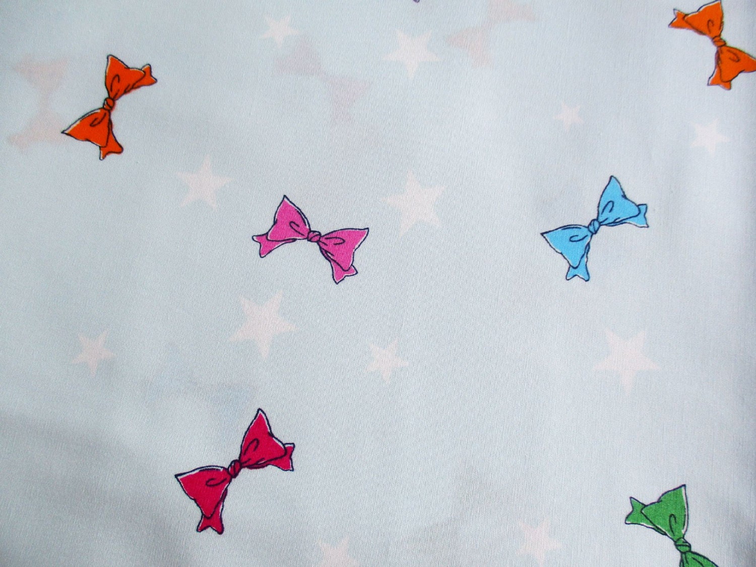 Ribbon Cotton Fabric Sky Blue Cute Pink Green Red Bow and | Etsy