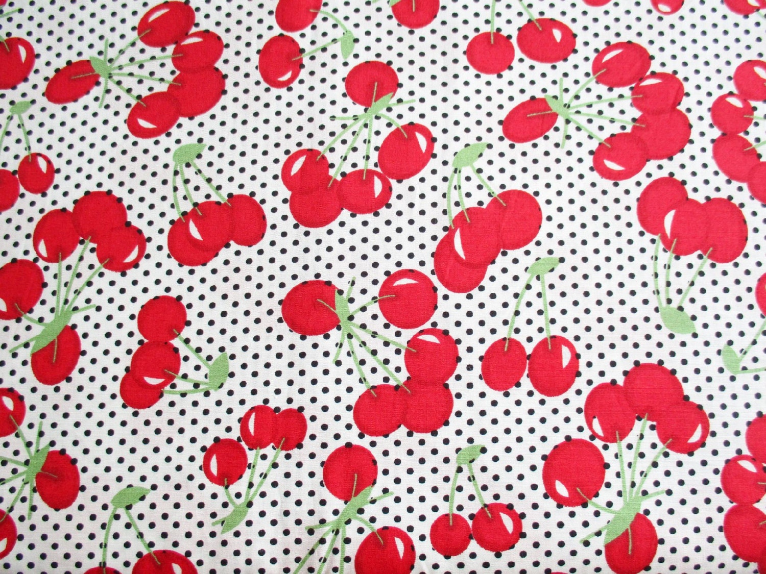Juicy Red Cherry Fabric White Fabric With Red Fresh Fruit | Etsy