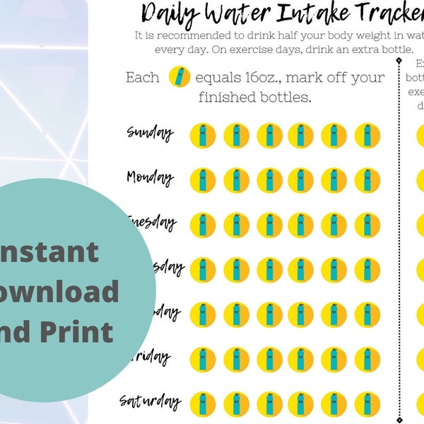 Instant Download Daily Water Intake Tracker for Hydration Chart for ...