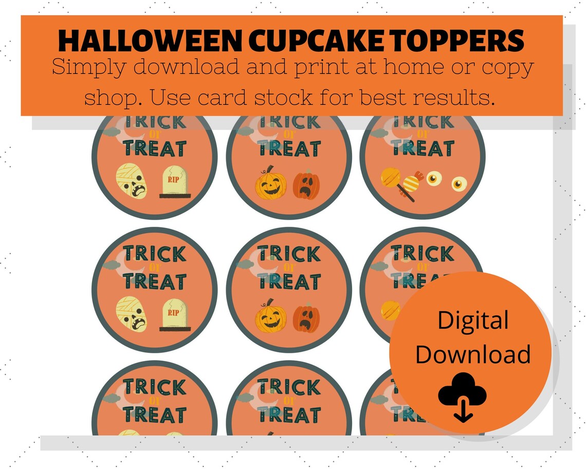 Halloween Cupcake Toppers Instant Download Halloween Party Cake ...