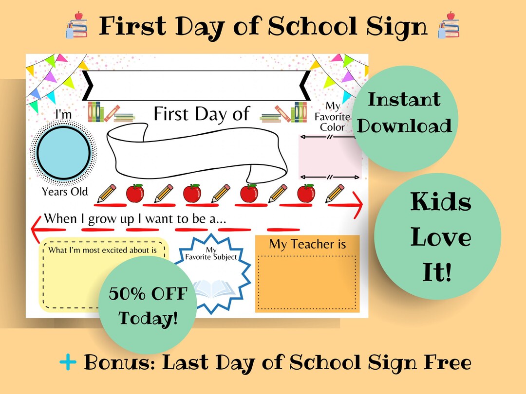 Instant Download First Day of School Sign for Kids Reusable Board Sign ...
