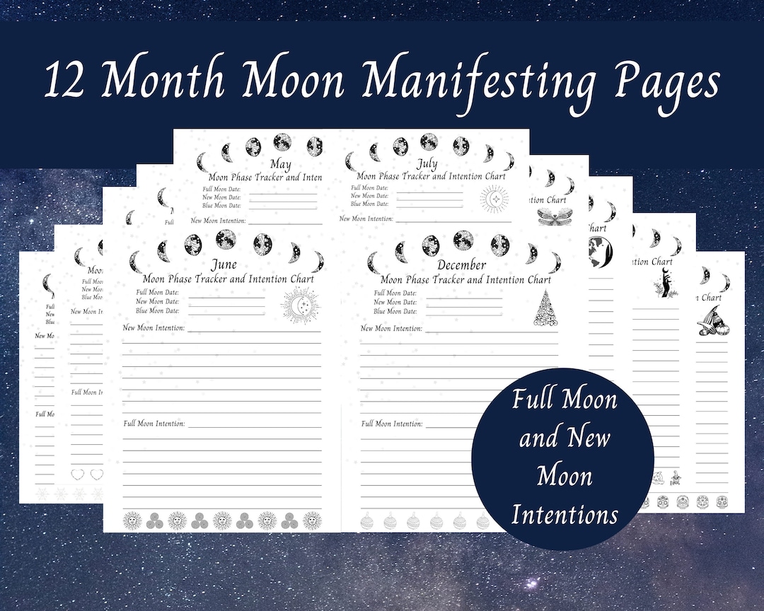 Instant Download Moon Chart Journaling Pages for Moon Phases 12 Month ...