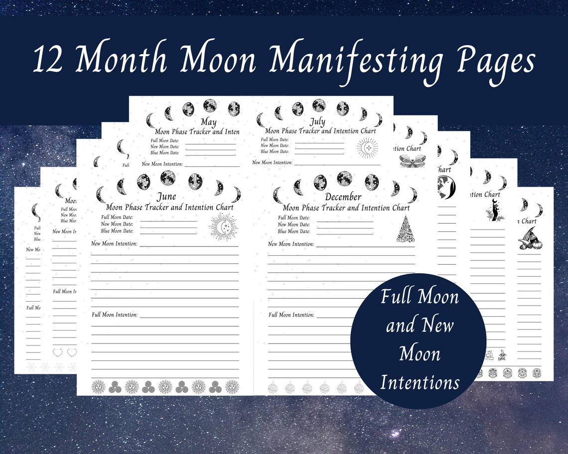 Instant Download Moon Chart Journaling Pages for Moon Phases 12 Month ...